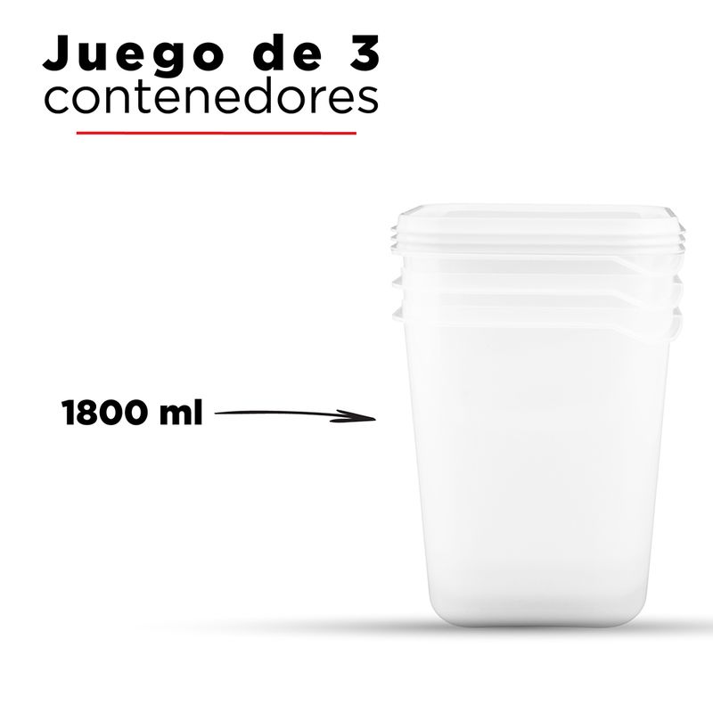 Contenedor de Plástico 3 Pzas 1800ML Grande Blanco