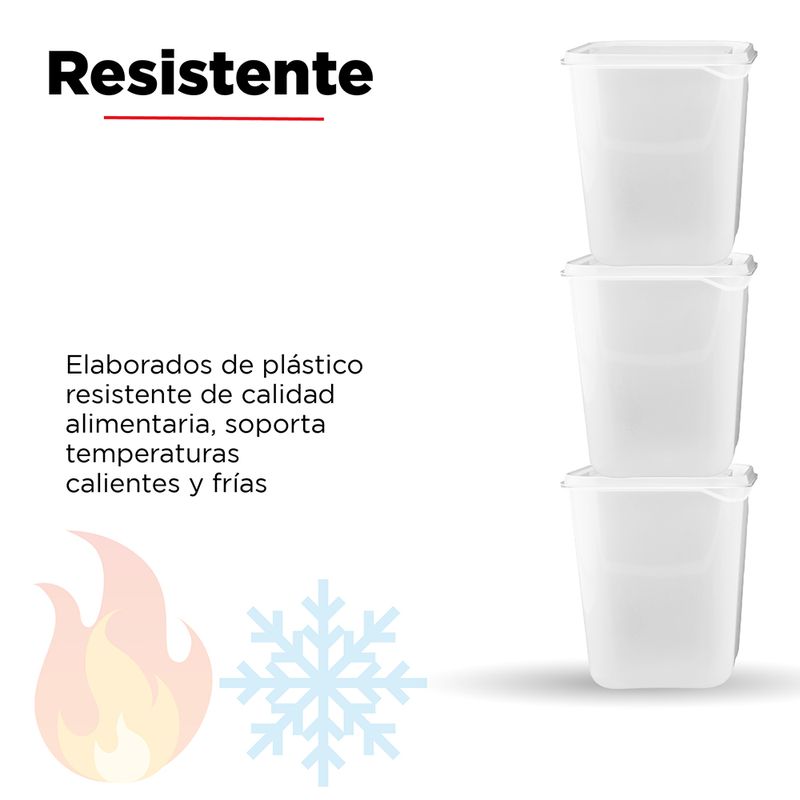 Contenedor de Plástico 3 Pzas 1800ML Grande Blanco