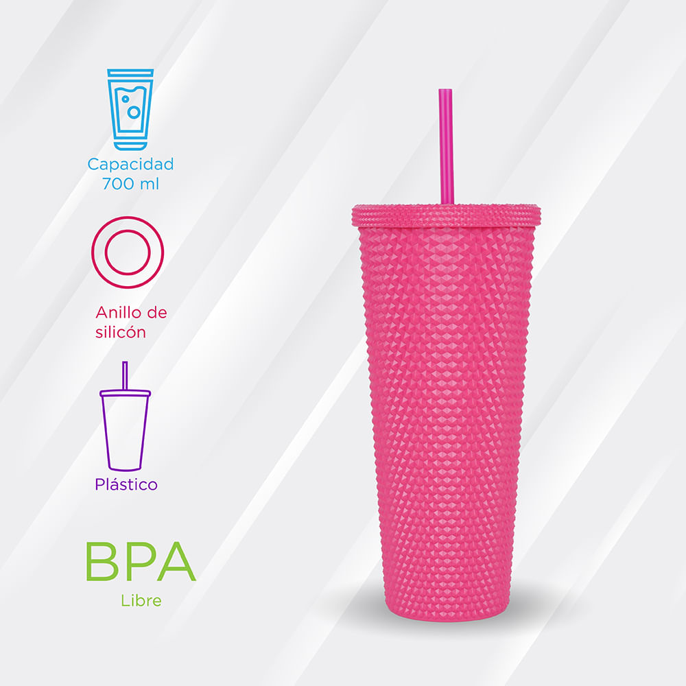 Vaso de Platico con Pitillo Duriagn Design 700 Ml Rosa