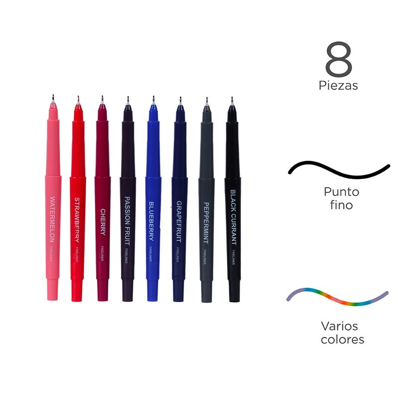 Set De Marcadores Punta Fina Multicolor 8 Piezas 0.4 Mm Colores Basicos
