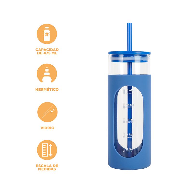Botilito de Vidrio y Funda de Silicona 475 Ml Azul