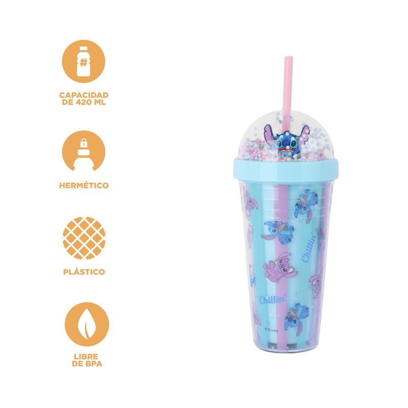 Vaso de Plastico con Pitillo Serie Lilo & Stitch 420 Ml Stitch