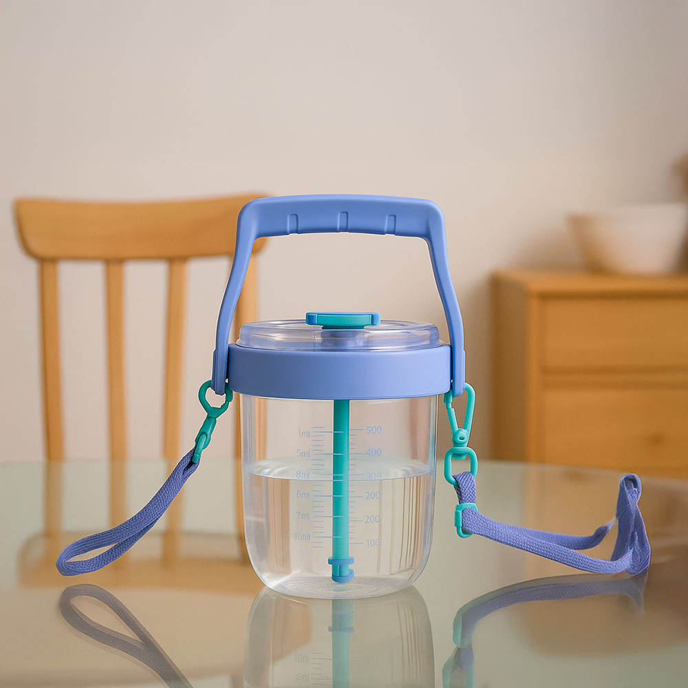 Vaso Plastico con Correa De 1000 Ml Serie Miniso Azul - Miniso